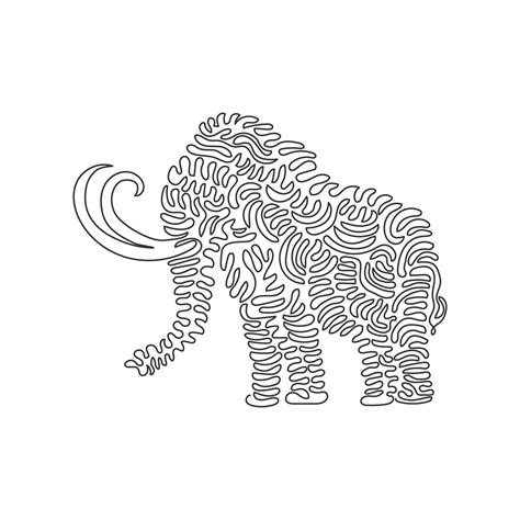Continuous Curve One Line Drawing Of Standing Mammoth Abstract Art Single Line Editable Stroke