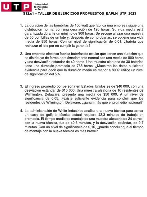 S12s1 Taller De Ejercicios Propuestos Eapln Utp 2023 Pdf