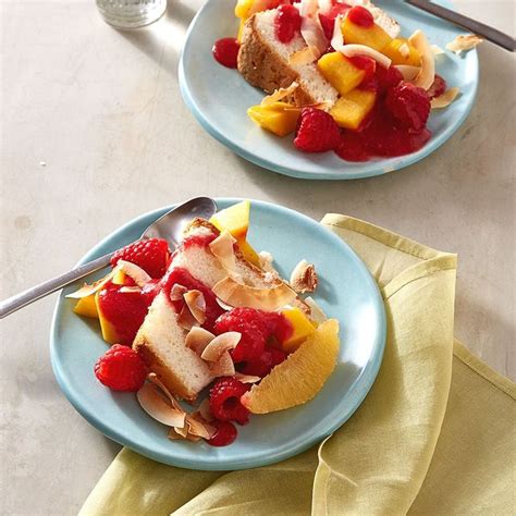 Angel Food Cake With Tropical Fruit Salad And Raspberry Sauce Recipes