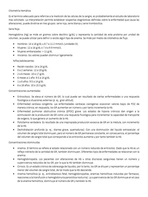 Citometría Hemática Pdf Anemia Sangre