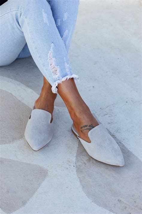 Leather Mules Women Gray Mules Shoes Women Loafers Suede Shoes For