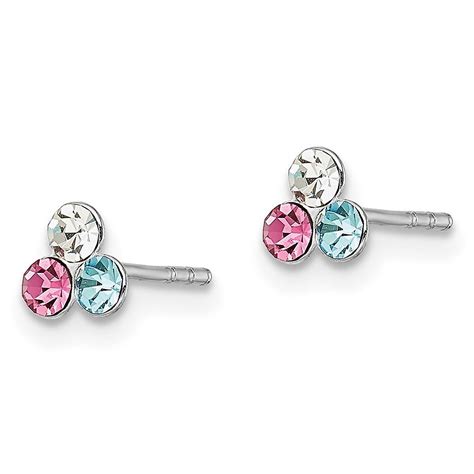 925 Sterling Silver Madi K Rh Plated Multi Colored Crystal Post