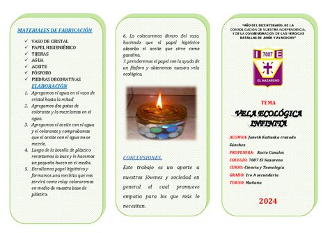 Triptico Vela Ecologica Infinita 2 Materiales De FabricaciÓn Vaso De