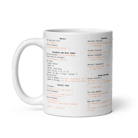 Javascript Cheat Sheet Mug 40 Vanilla Js Commands And Concepts For