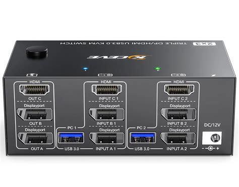 Kceve Kvm Switch 3 Monitors 2 Computers 8k 60hz 4k 144hz Hdmi 2 Displayport Kvm Switch Triple