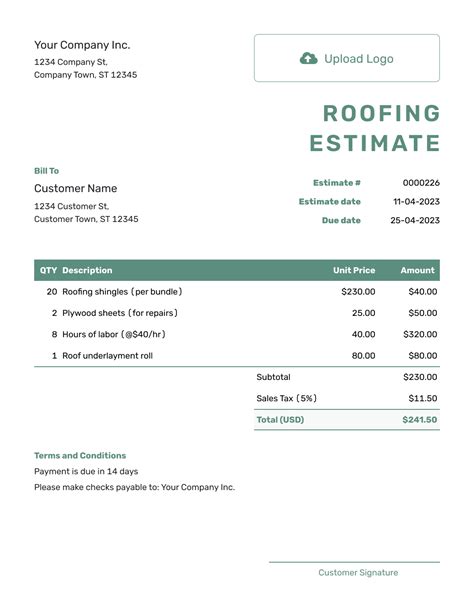 Free Roofing Estimate Template