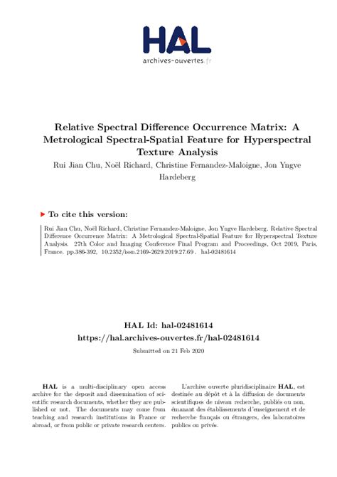Pdf Relative Spectral Difference Occurrence Matrix A Metrological