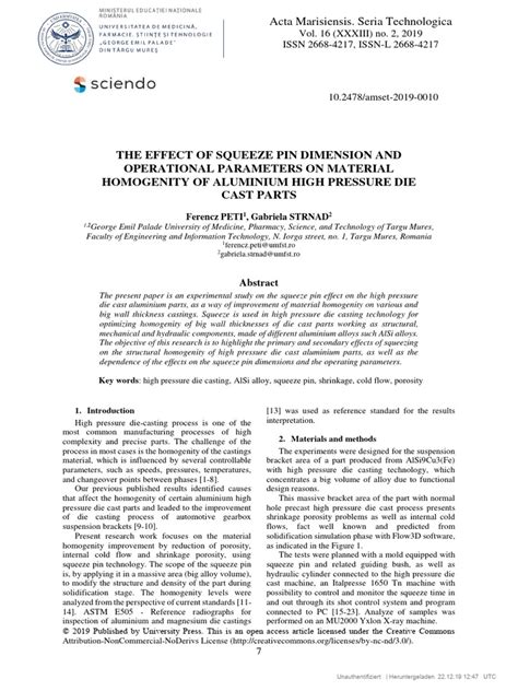 The Effect Of Squeeze Pin Dimension And Operationa Pdf Industrial