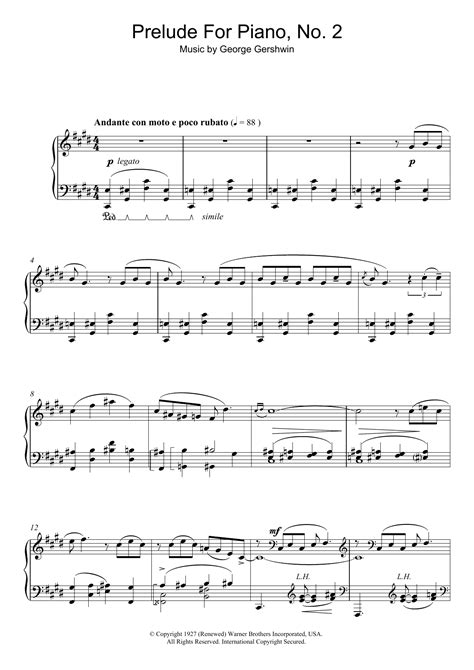Prelude For Piano No2 By George Gershwin Sheet Music For Piano Solo At Sheet Music Direct