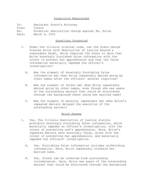 Predictive Memo This Is An Example Of A Memo That Associates Write