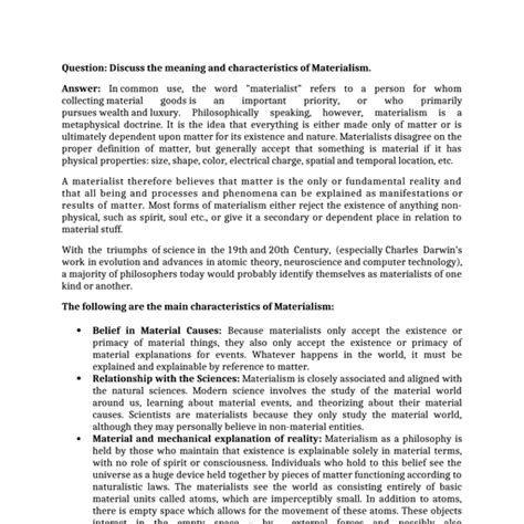 Materialismdocx Philosophy Notes Teachmint