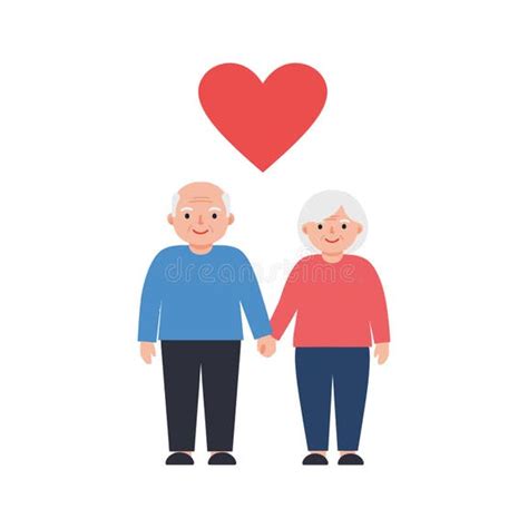 Elderly Couple Holding Hands With A Heart Above Them In Flat Vector Art