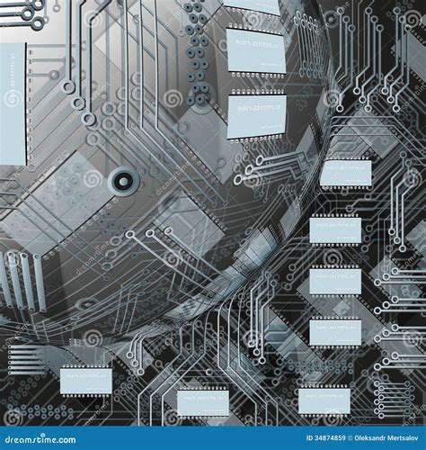 Abstract Hollow Sphere Chip Microcircuit Silicon Chip Microchip