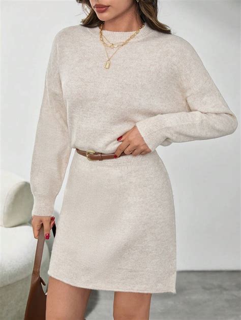 Shein Tall Women Oversize Hairy Yarn Sweater And A Shape Mini Skirt Set