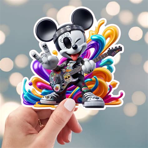 Mickey Mouse Sticker Rock N Roll Music Sticker Rock Electric Guitar