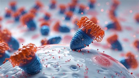 Microscopic Bacteriophage Docked On Cell Surface Tail Sheath And Base Plate Visible On White