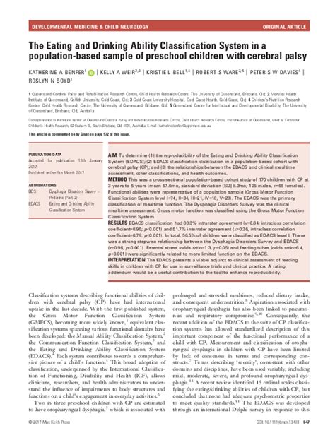 Pdf The Eating And Drinking Ability Classification System In A Population Based Sample Of