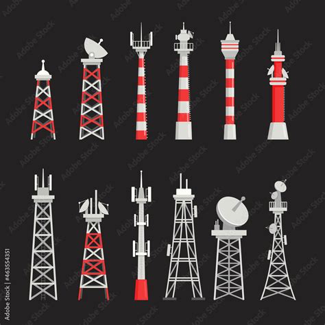 Vector De Stock Set Of Telecommunication Towers Radio Masts