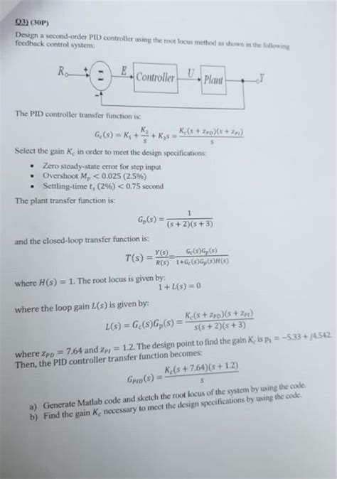 Solved P Design A Second Order PID Controller Using Chegg