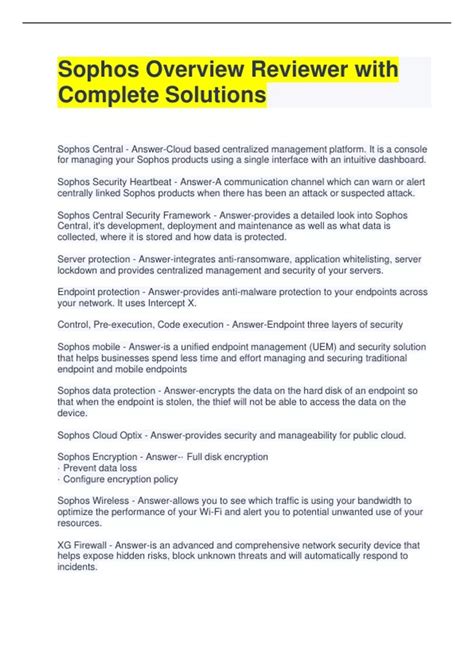 Sophos Overview Reviewer With Complete Solutions Sophos Stuvia Us
