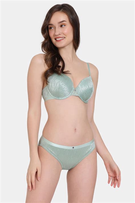Buy Zivame Coral Glaze Padded Wired 34th Coverage Lace Bra With Bikini