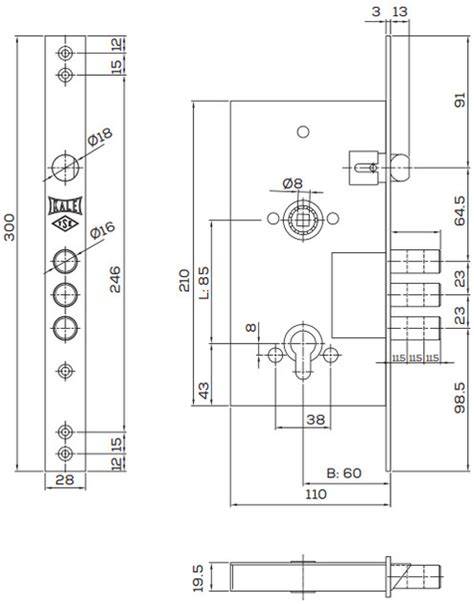 Замок врізний Kale 252 R 60 мм планки з покриттям Хром 252r0000090