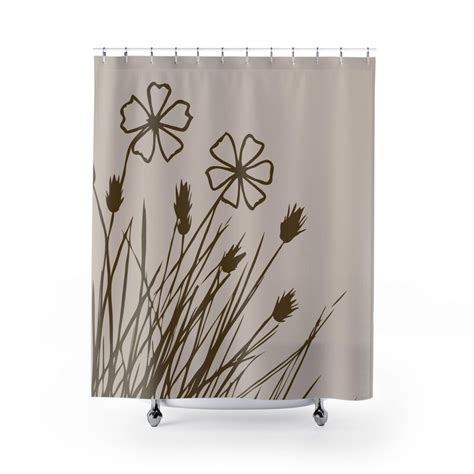 Primitive Flowers And Grass Cloth Shower Curtain Featuring A Simple Primitive Drawing Of