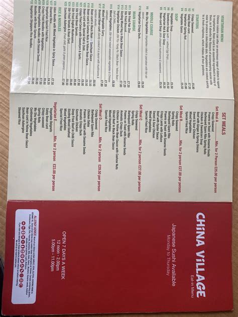 Menu At China Village Restaurant Faversham
