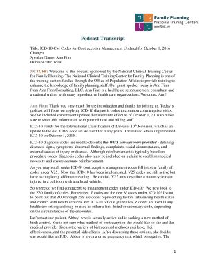 Fillable Online Title ICD CM Codes For Contraceptive Management Updated For October