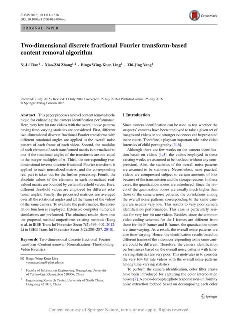 Two Dimensional Discrete Fractional Fourier Transform Based Content Removal Algorithm