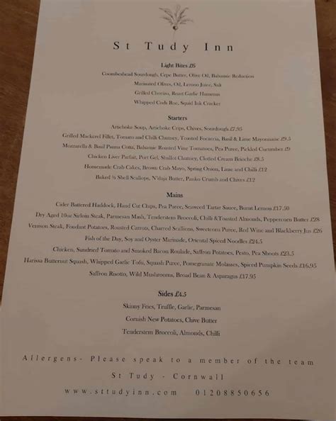 St Tudy Inn Full Menu Online