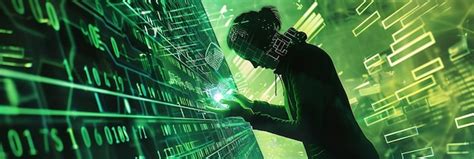 Hacker Cracking Encryption Codes On A Greenlit Screen Surrounded By