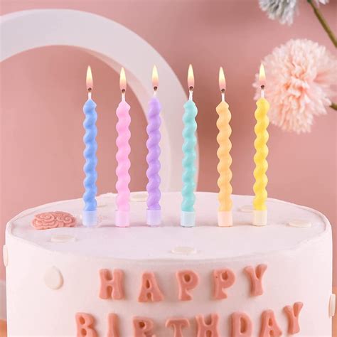 36 Count Rainbow Spiral Birthday Candles With Holders Party Cake