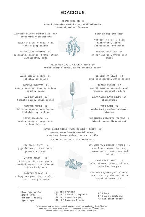 Dinner Menu — Edacious Kitchen