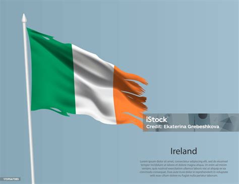 누더기 아일랜드의 국기 파란색 배경에 물결 모양의 찢어진 천 3차원 형태에 대한 스톡 벡터 아트 및 기타 이미지 3차원 형태 개체 그룹 국가 관광명소 Istock