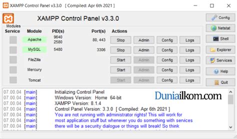 Jalankan Apache Dan Mysql Dari Xampp Control Panel Duniailkom