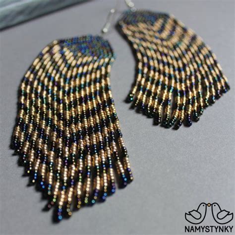 Gold Fringe Earrings Long Seed Bead Dangle Earrings Etsy Etsy