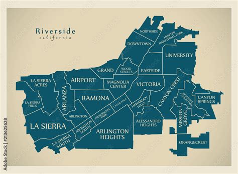 Modern City Map Riverside California City Of The Usa With