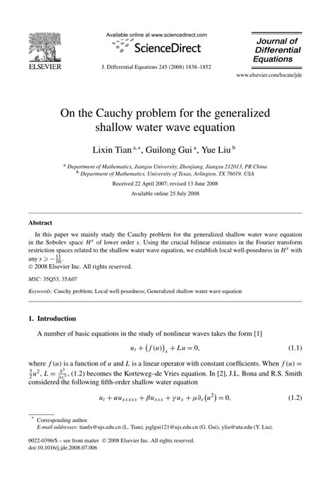pdf on the cauchy problem for the generalized shallow water wave equation
