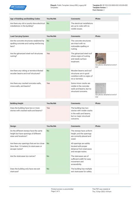 Structural Inspection Checklist Template And Report Pdf