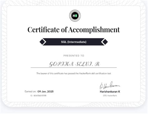 Proud To Share That I Have Earned The Hackerrank Sqlintermediate