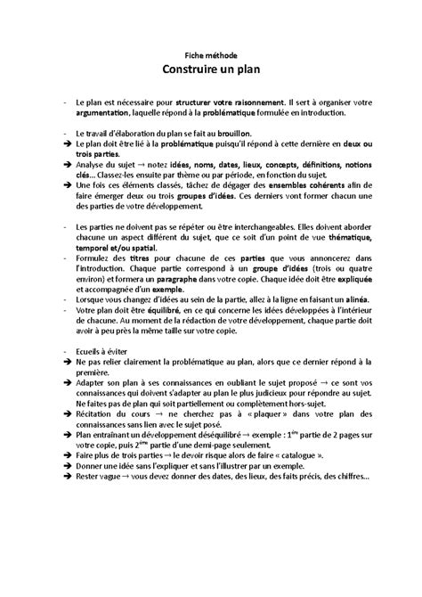 Construire Un Plan Méthodologie Pour Histoiregéographie En Classe De