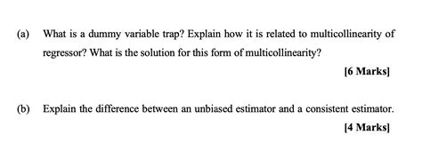 Solved A What Is A Dummy Variable Trap Explain How It Is