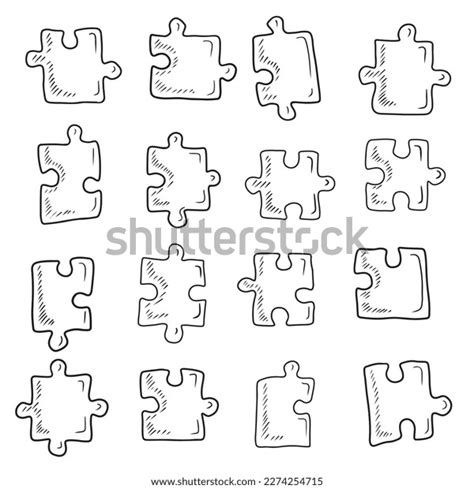 Collection Separate Jigsaw Puzzle Pieces Black Stock Vector Royalty