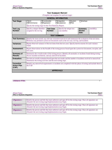 Test Summary Report Template Pdf Report Template Templates Project Status Report