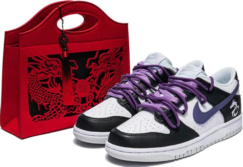 Custom Shoes Women Nike Dunk Low White Purple Dragon Year Novelship