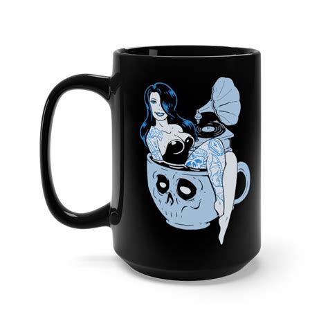 Sex Coffee And Devil Music Skull Mug Rockabilly Girl Black 15oz Or