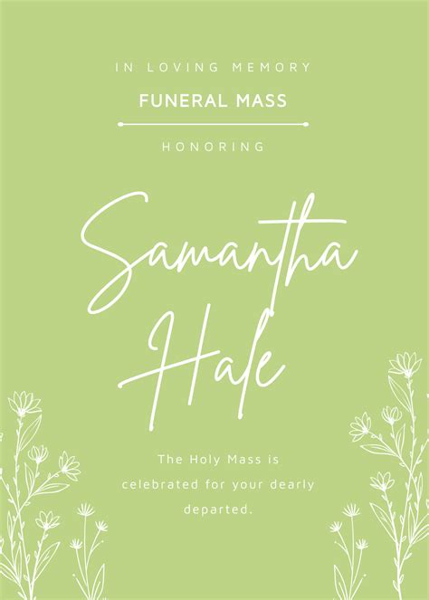 Free Elegant Funeral Mass Card Template To Edit Online