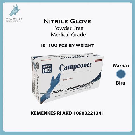 Jual Sarung Tangan Karet Medis Handscoon Nitrile Nitril Non Powder Warna Biru 100 Pcs Merk