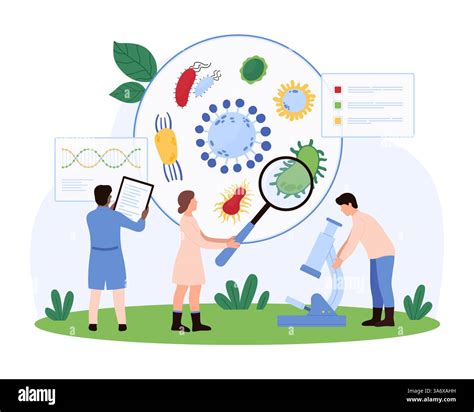 Biology Analysis Microbiology Research In Laboratory Epidemiology Tiny People With Magnifying